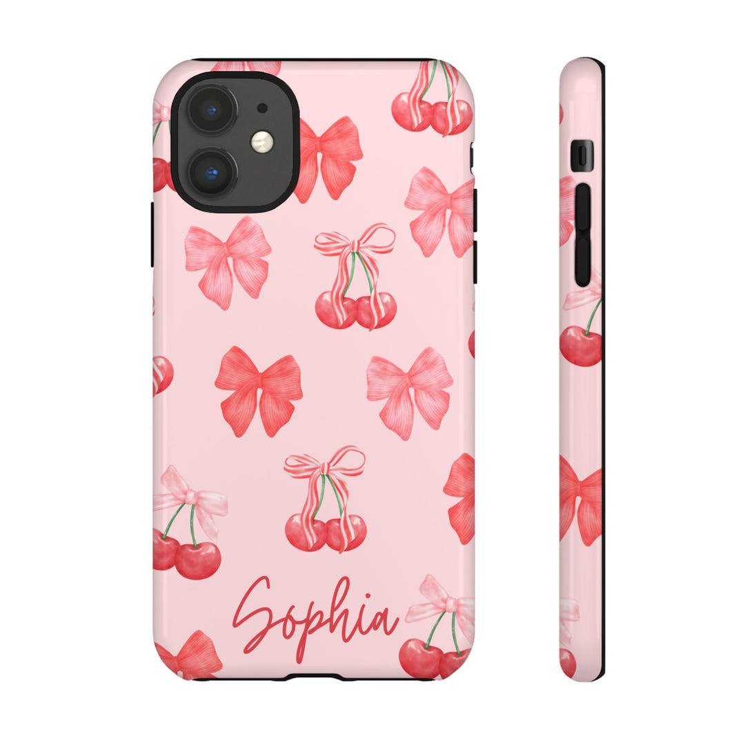 Personalized Pink Bow and Cherry Coquette Phone Case Design-custom ...