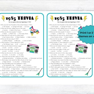 1985 Trivia Game, 40th Birthday Party Game, 40th Class Reunion Game ...