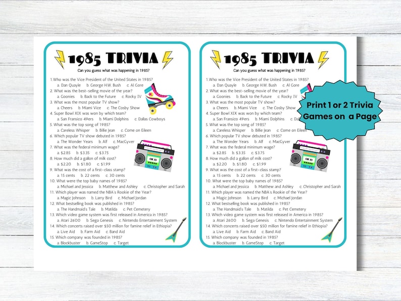 1985 Trivia Game, 40th Birthday Party Game, 40th Class Reunion Game ...