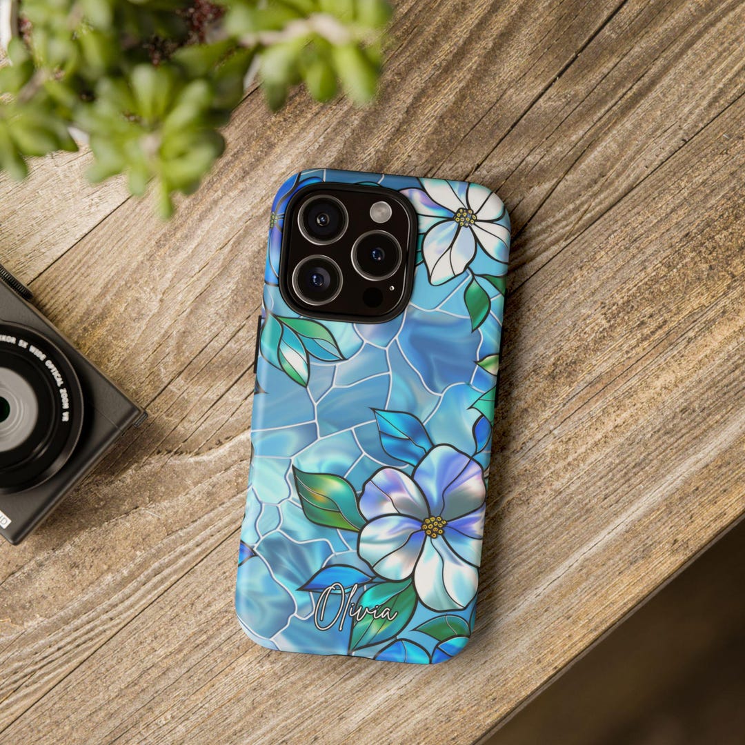 Blue Stained-glass Floral Phone Case, Tough Protective Cover, Custom ...