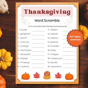 Thanksgiving Word Scramble, Thanksgiving Game, Office Party Game, Kids ...