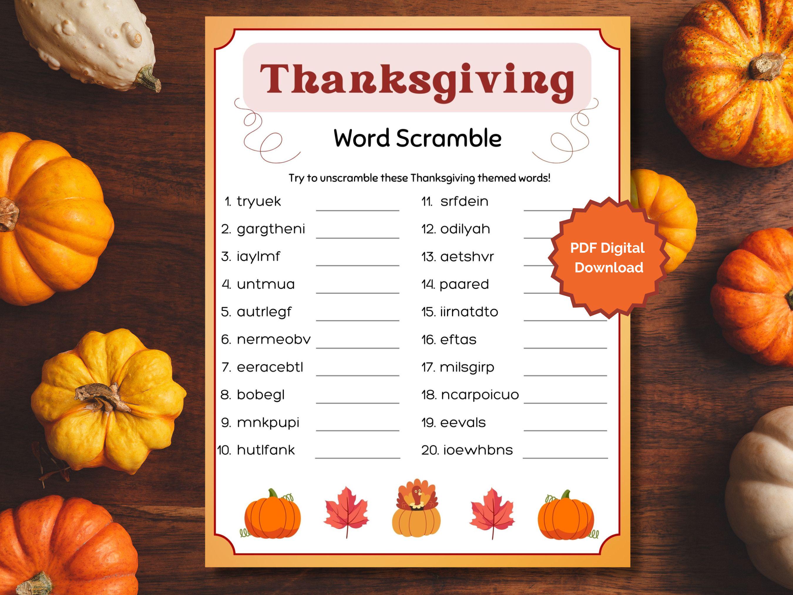 Thanksgiving Word Scramble, Thanksgiving Game, Office Party Game, Kids ...