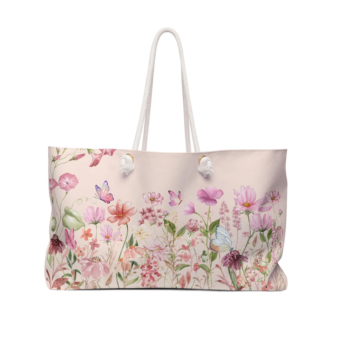 Pink Wildflowers Bag, Floral Weekender Bag Perfect for Travel, Beach ...