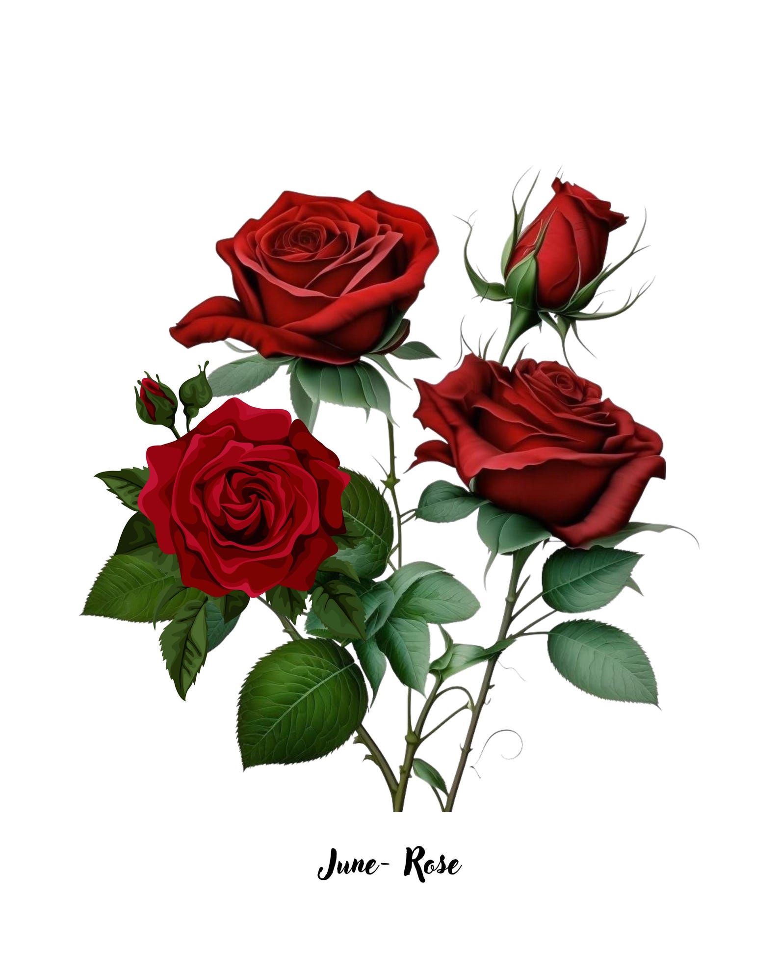 Birth Month Flower, June Rose, Watercolor Rose, Printable Wall Art ...