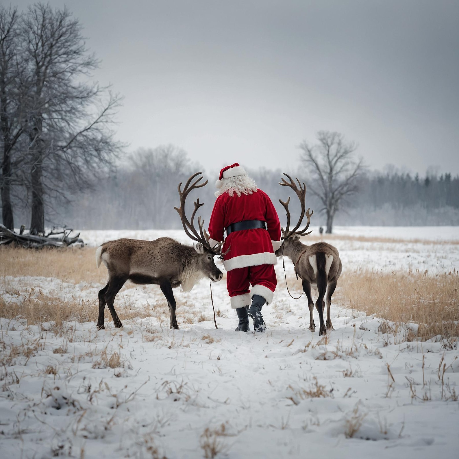 Santa Claus Reindeer Wall Art Print, Forest Snowfall in Winter ...
