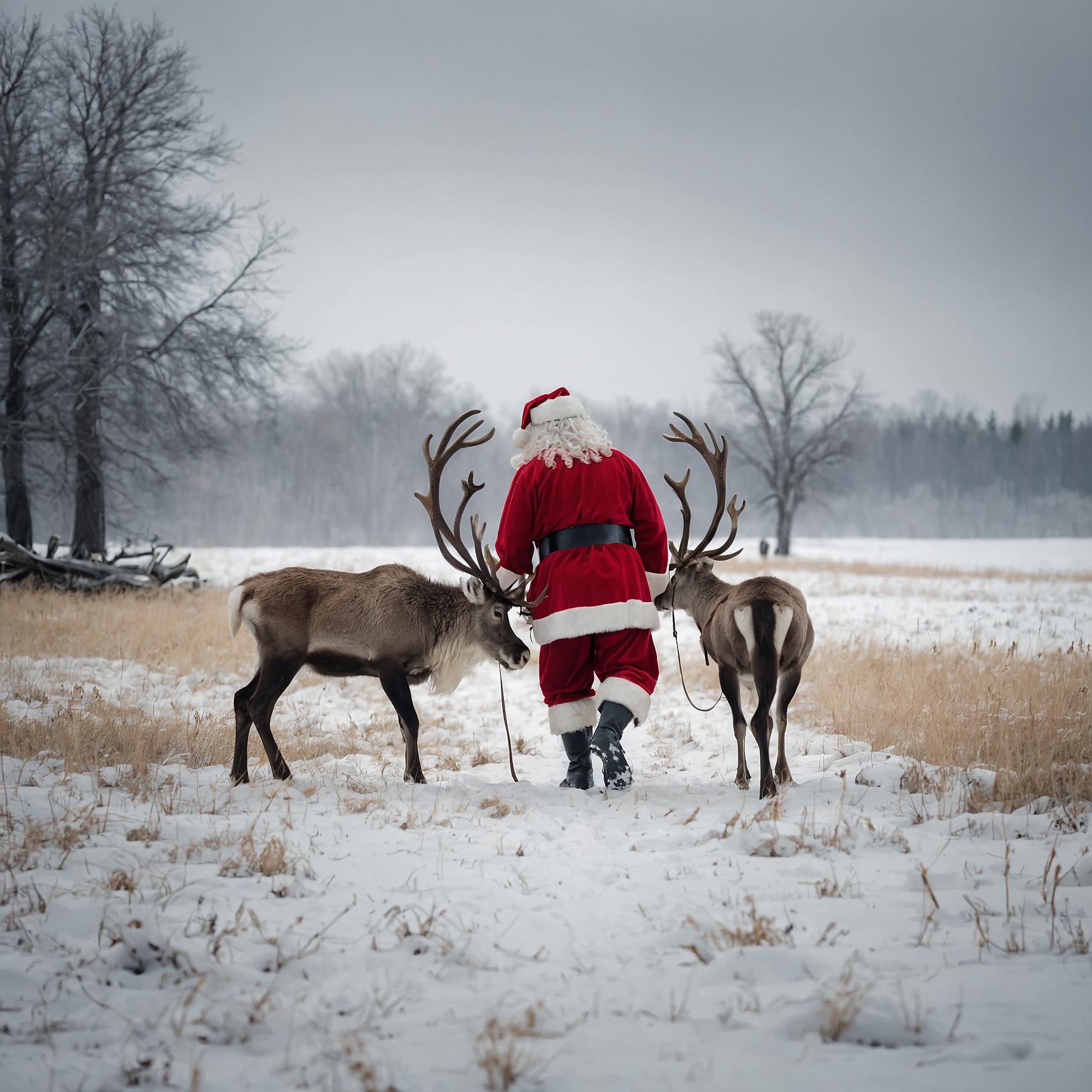 Santa Claus Reindeer Wall Art Print, Forest Snowfall in Winter ...