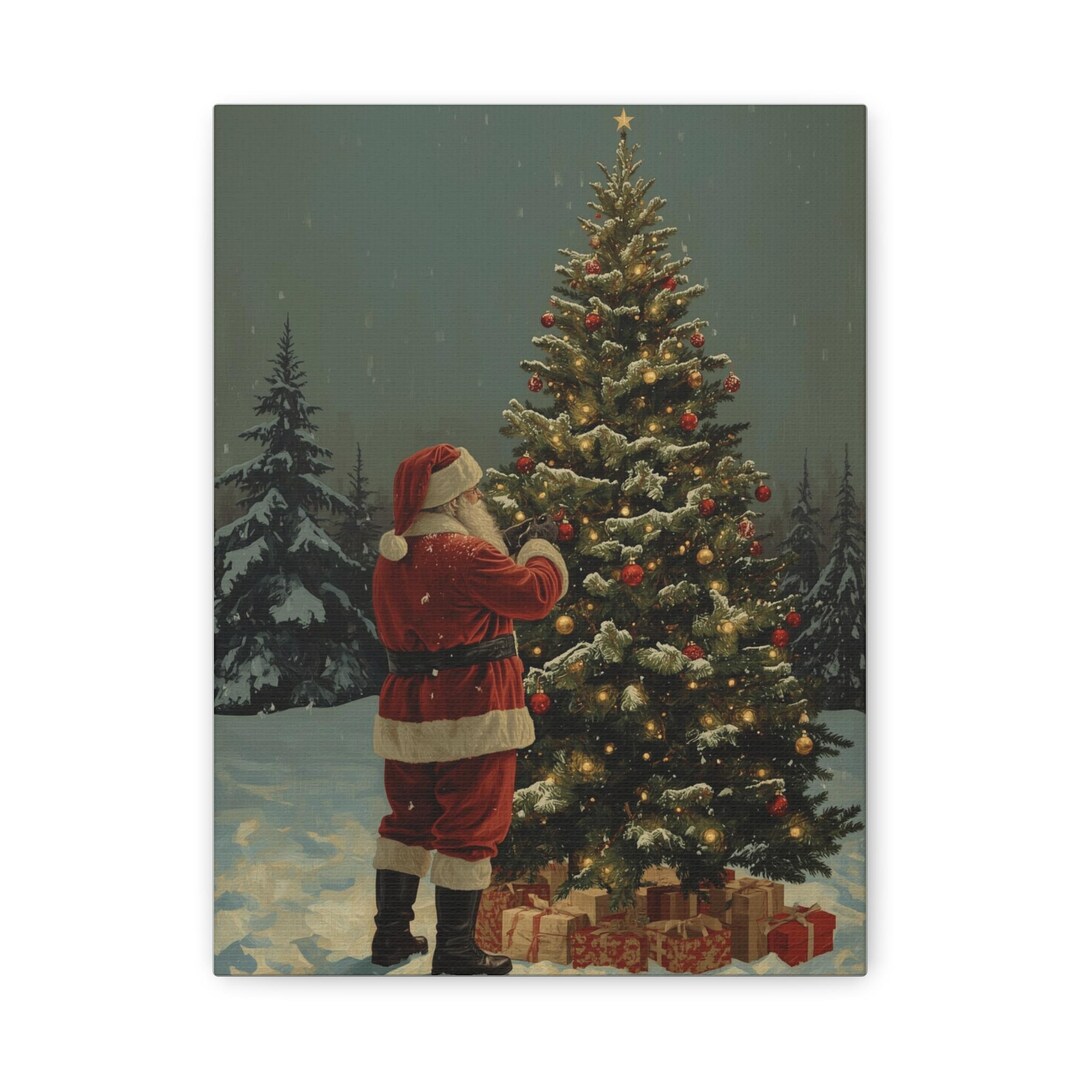 Christmas Wall Art - Santa Decorating Tree Canvas Print, Holiday Home ...