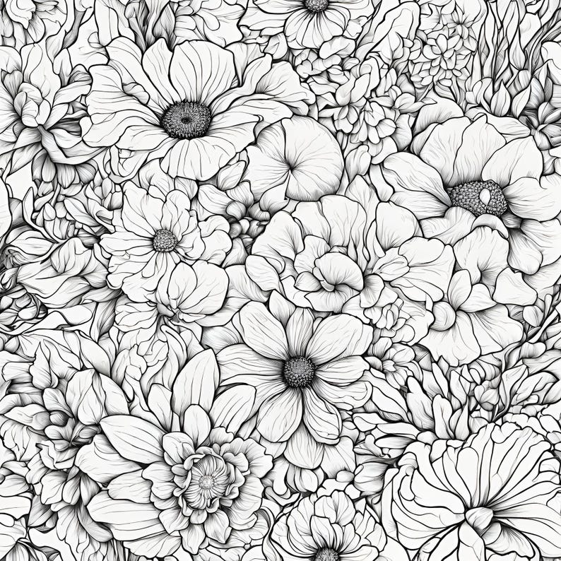 Flower Coloring Pages Flower Mandala Prints Downloadable Floral Designs ...