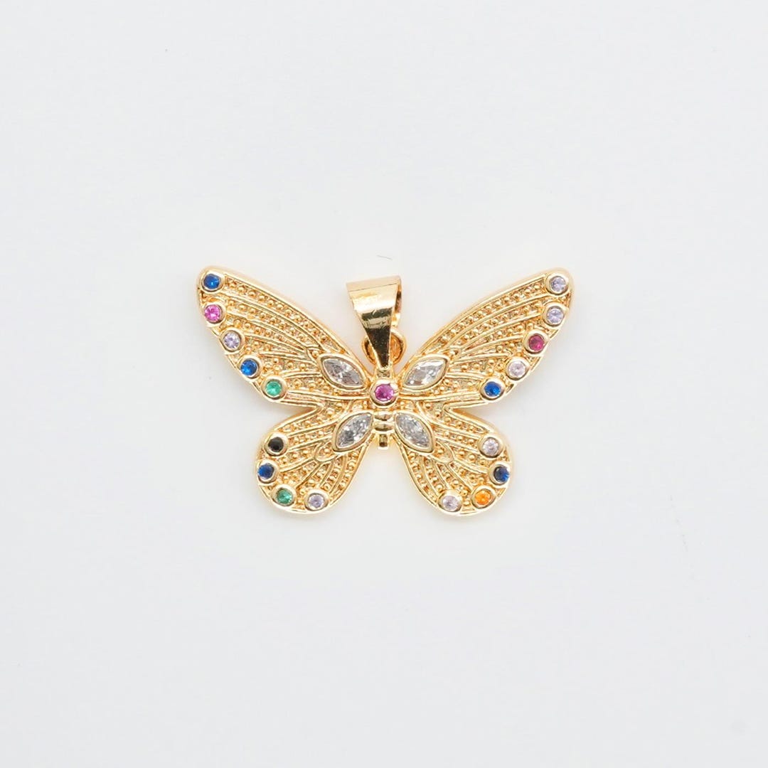 Colorful Butterfly Connector Charm – Gold Plated CZ Rainbow Wings ...