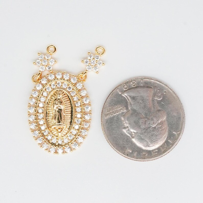 Virgin Mary Double Halo Pendant – Gold Guadalupe Connector With CZ Star ...