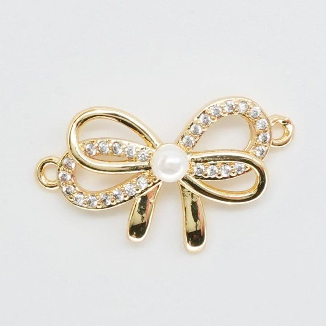 Mini Bow Connector Charm With Pearl – Gold Filled CZ Jewelry Finding - Etsy