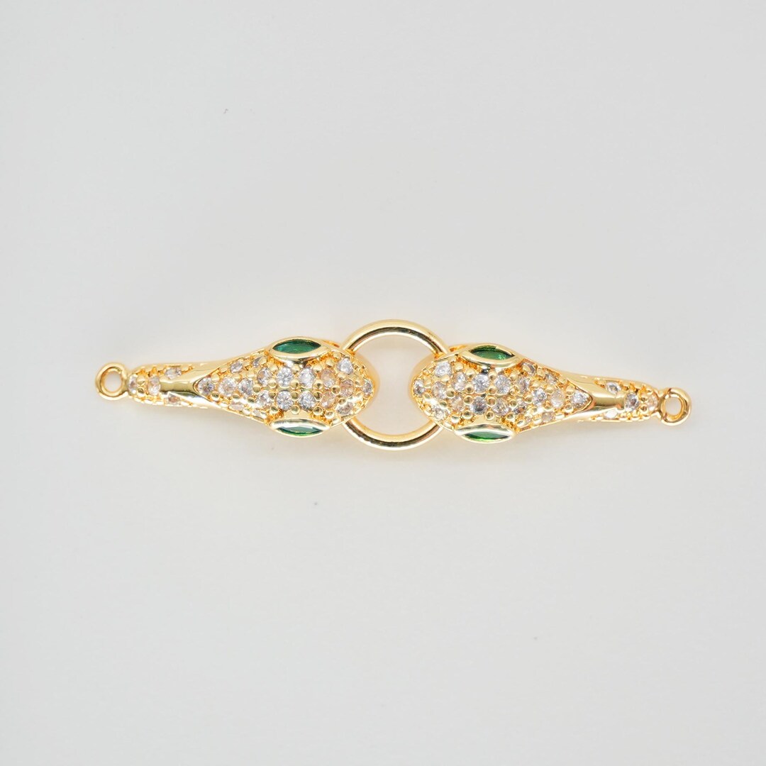 Snake Head CZ Connector – Double Serpent Charm With Green Eyes for ...