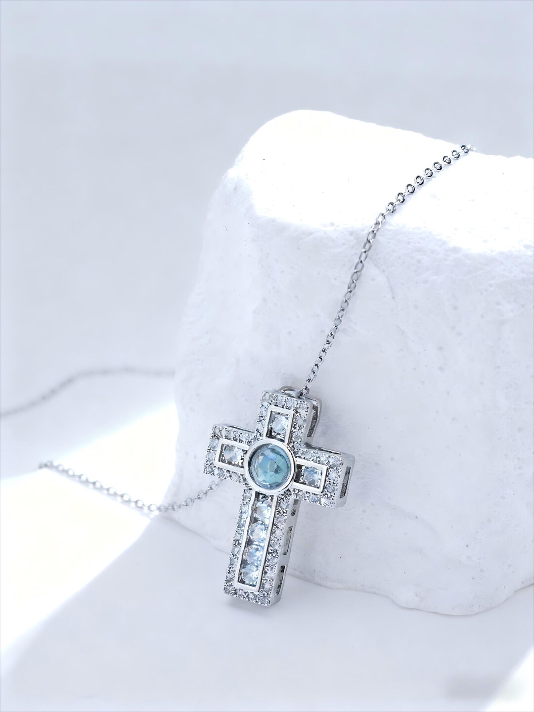 Elegant Cross Projection Necklace • Sterling Silver Pendant With CZ ...