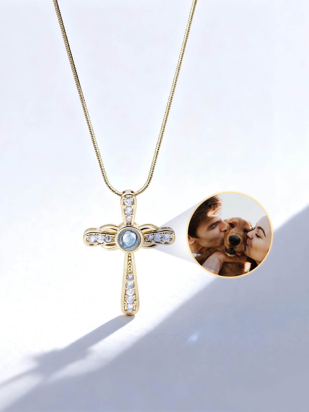 Personalized Cross Projection Necklace • 18K Gold Plated Pendant With ...