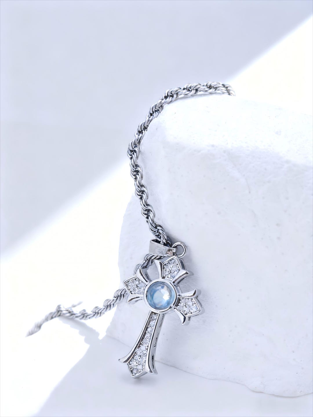 Simple Cross Projection Necklace• Sterling Silver Pendant With CZ ...