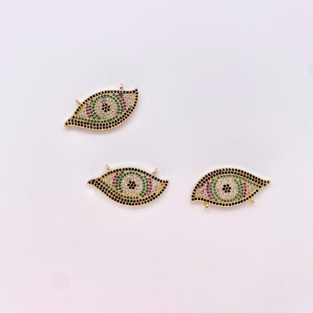 Bold Evil Eye Connector With Black & Green CZ | Micro Pave Gold Filled ...