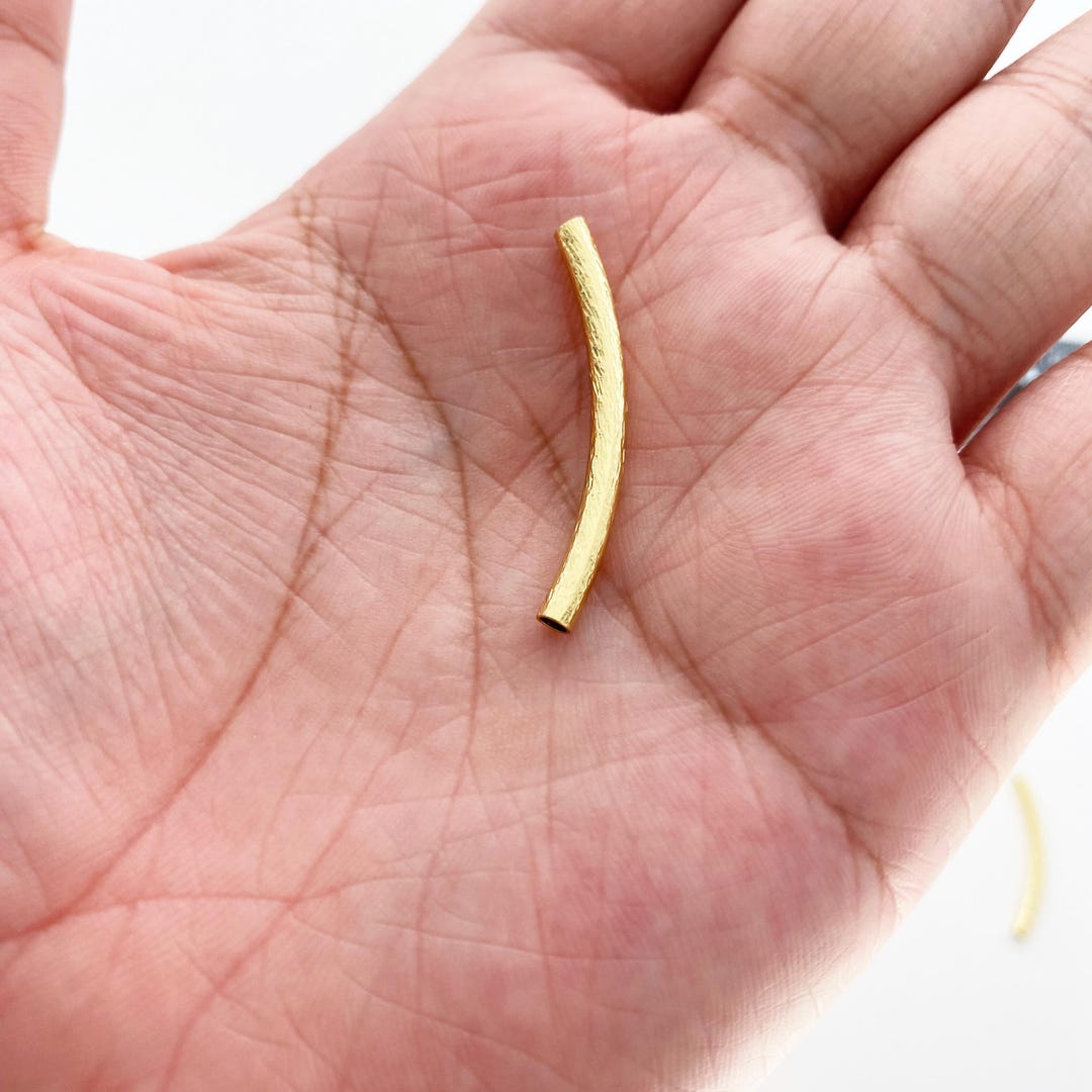 Curved Gold Tube Connector Bead | Etched Arc Spacer for Bracelet ...