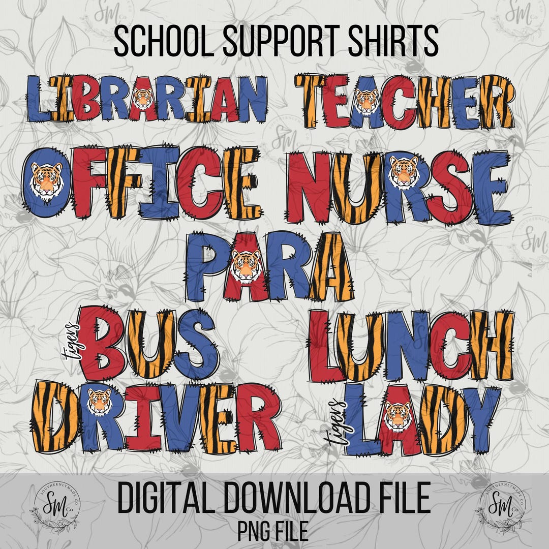 Red, Blue, Tiger Print School Support Staff Digital Download - Etsy