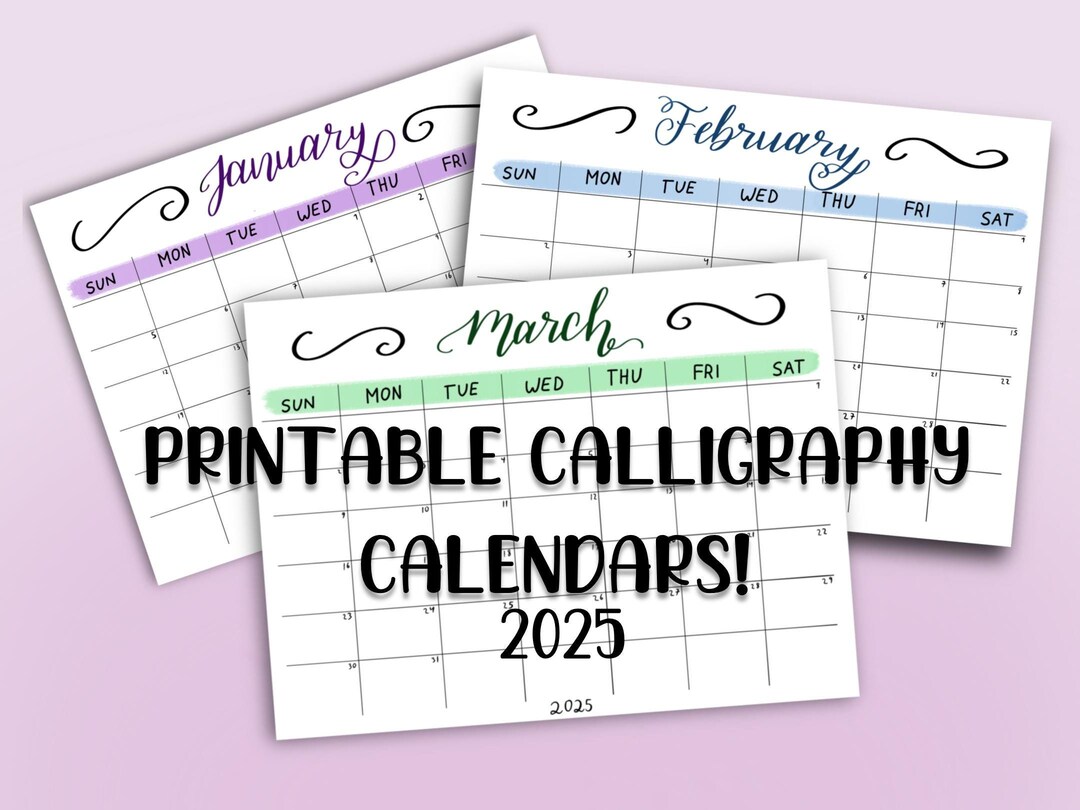 Cute Printable Pretty Pastel Calligraphy Lettering Calendars ...