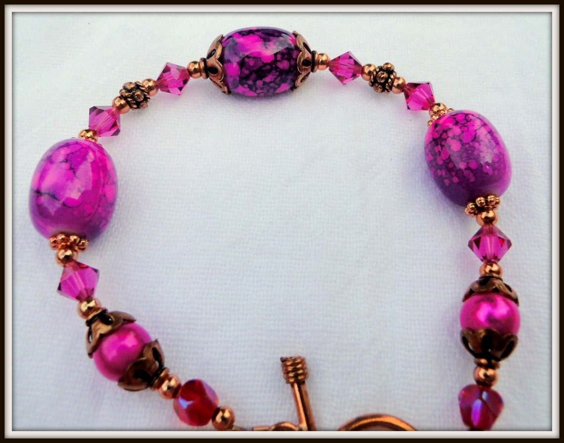 Hot Pink Bracelet With Copper Accents - Etsy