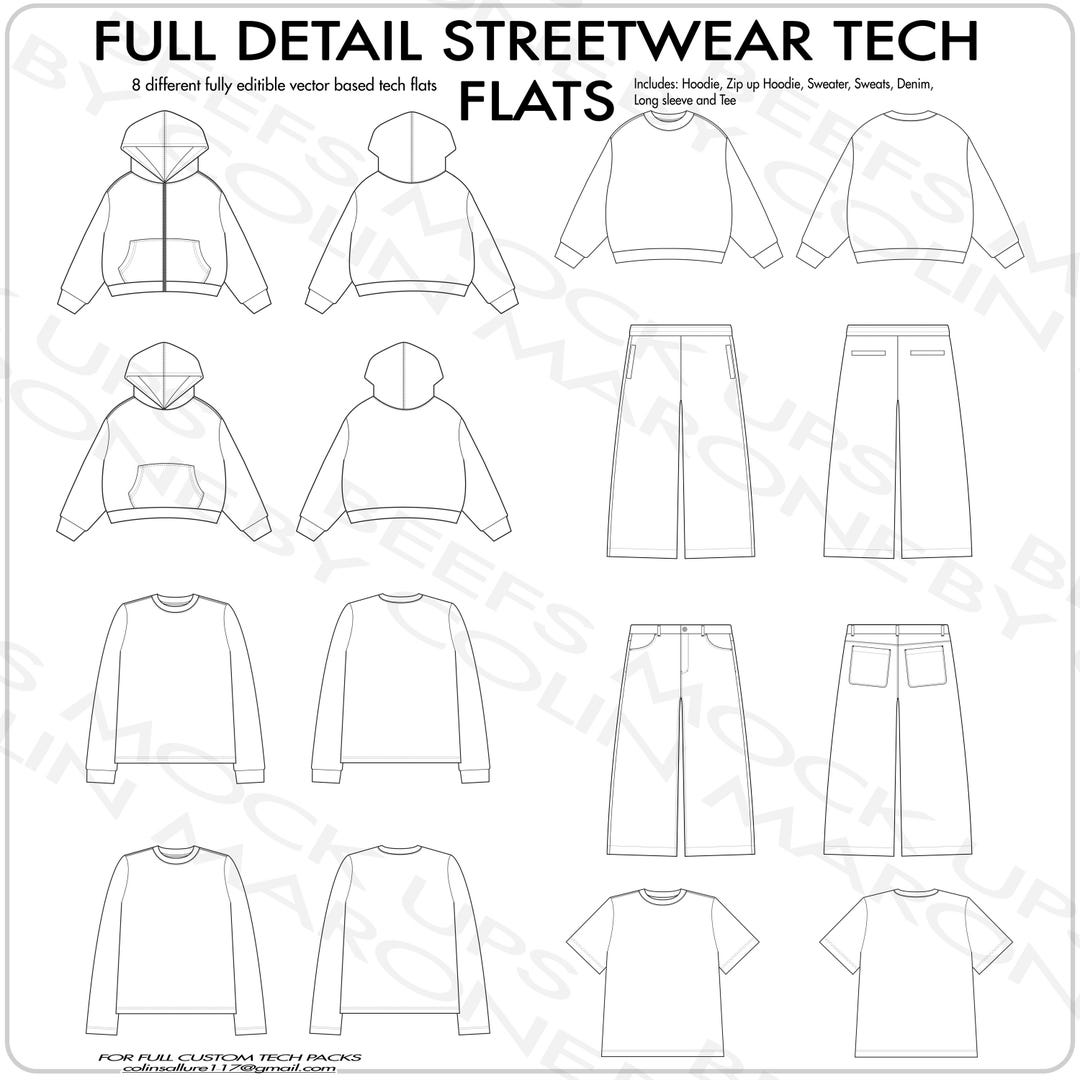 Basic Streetwear Technical Flat Bundle - Etsy