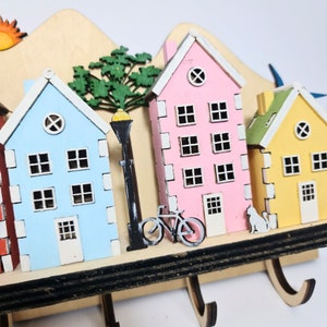 Wooden Key Holder 5 Colorful House Key Hooks Cute Color Wooden Houses 5 ...