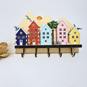 Wooden Key Holder 5 Colorful House Key Hooks Cute Color Wooden Houses 5 ...