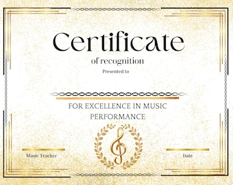 Music-piano Award Certificate Template-personalize for Each Student ...