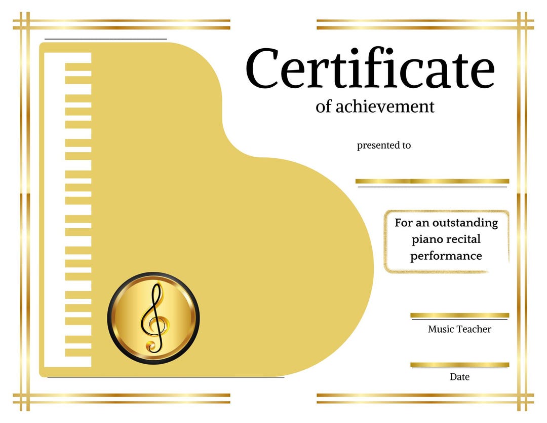 Music Certificate Piano Editable on Canva - Etsy