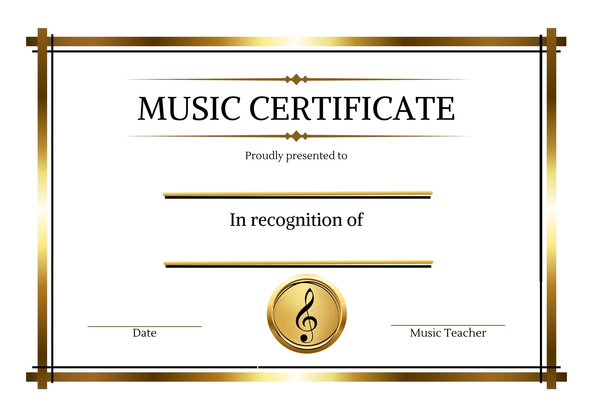Music Certificate Editable in Canva - Etsy