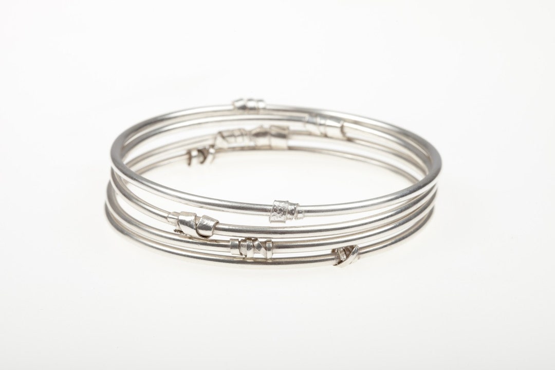 Sterling Silver Stacking Bangle Bracelet With Silver Twists - Etsy