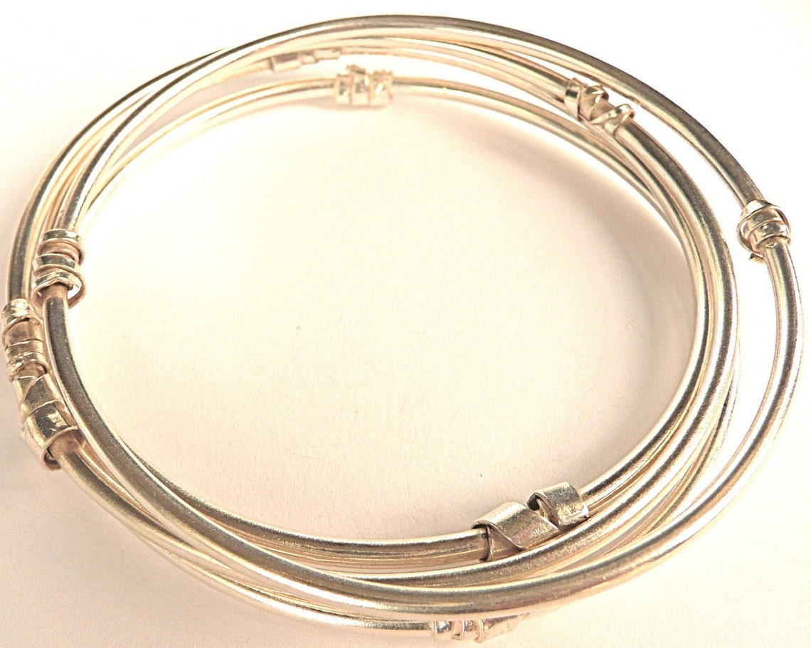 Sterling Silver Stacking Bangle Bracelet With Silver Twists - Etsy