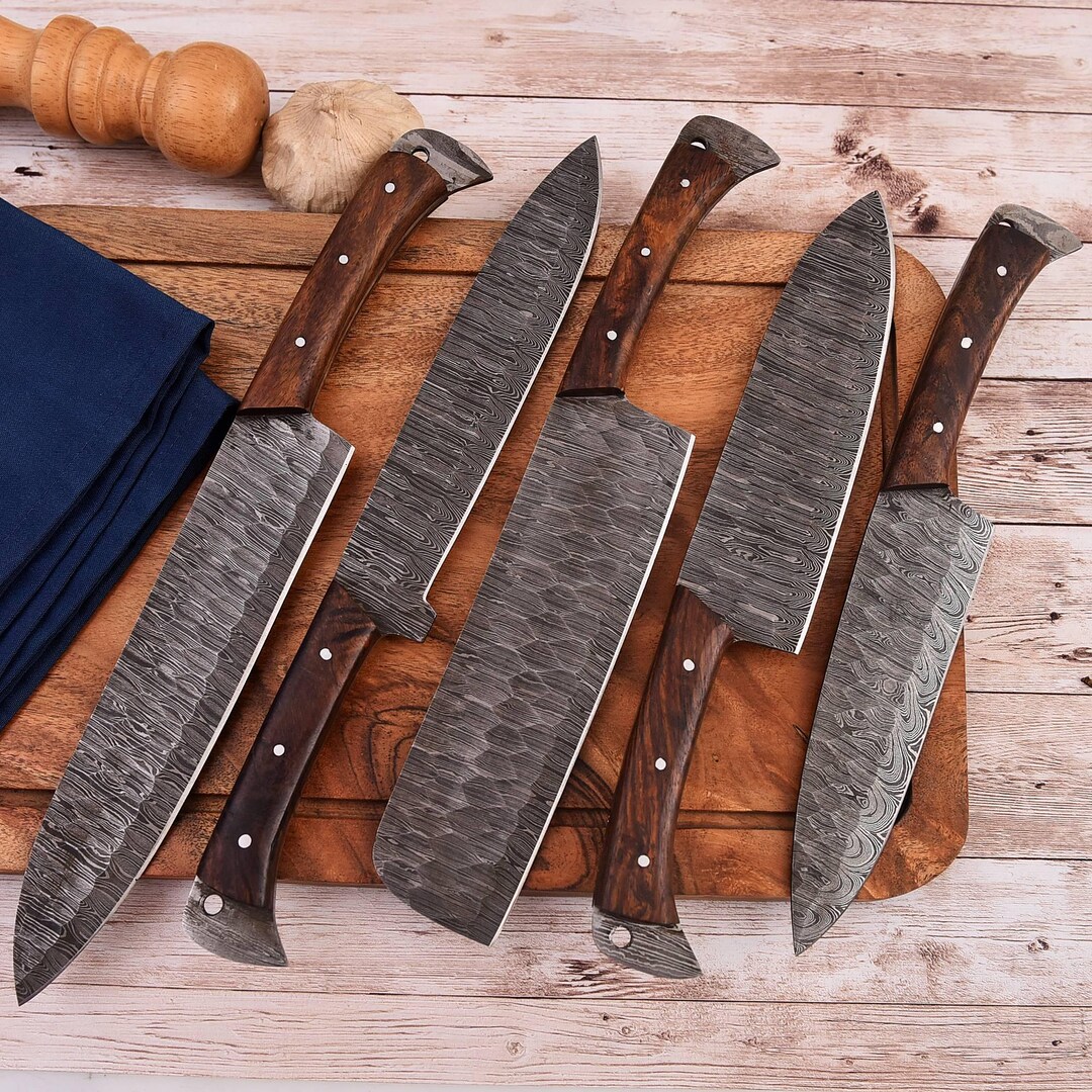 Damascus Steel Chef Set | Handmade Kitchen Knives | Chef Knife With ...