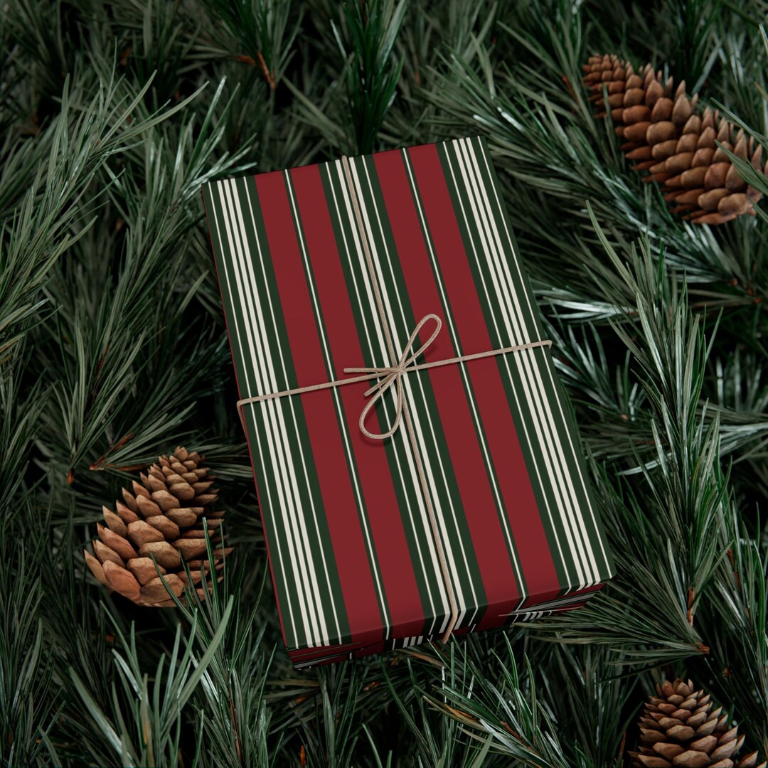 Retro Ticking Stripe Wrapping Paper, Vintage Christmas Gift Wrap ...
