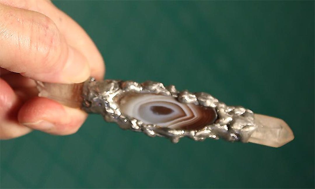 Natural Genuine Stone Wand - Lace Agate With Eye and Unique Crystals - Etsy