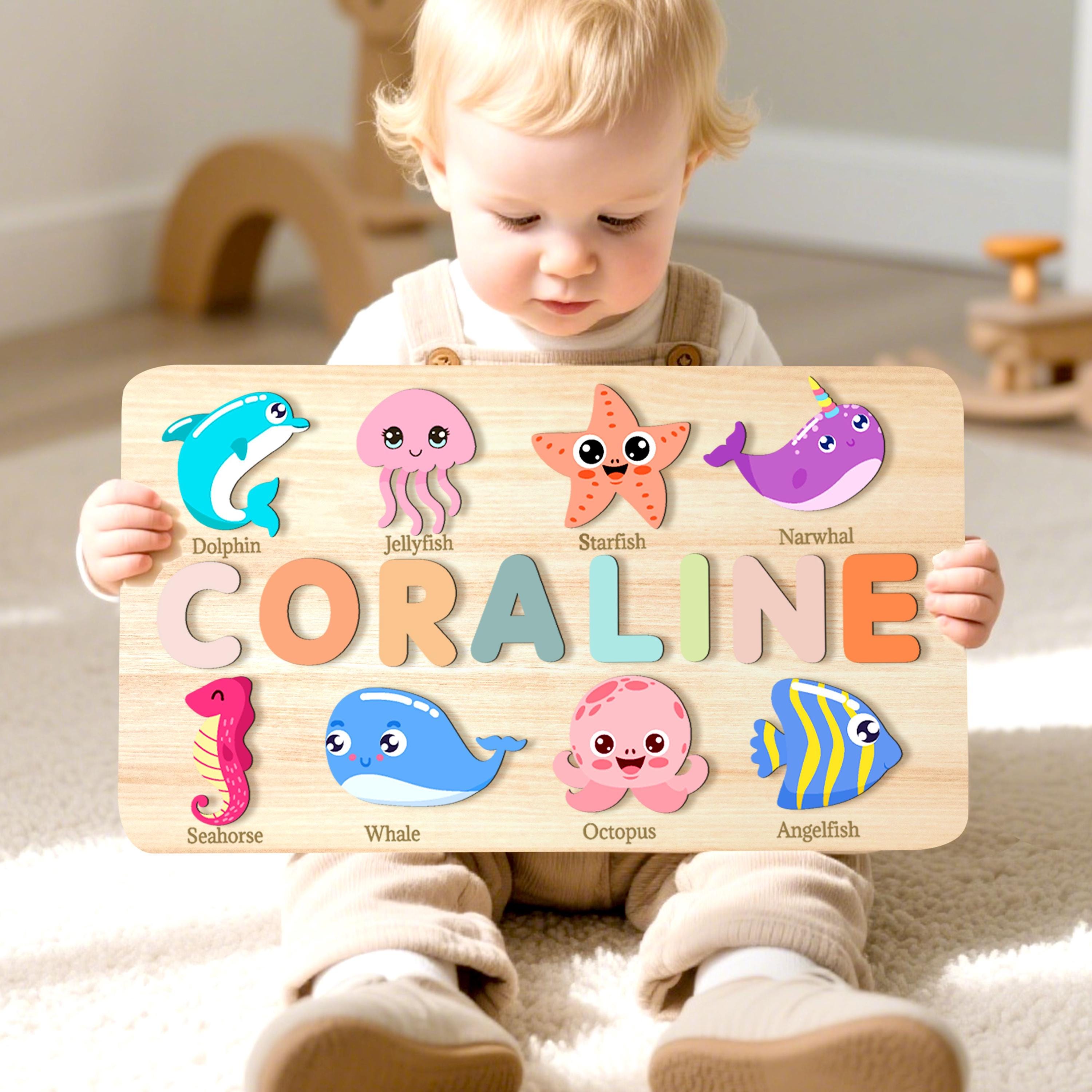 Personalized Sea Animals Name Puzzle,ocean Nursery Decor,wooden ...