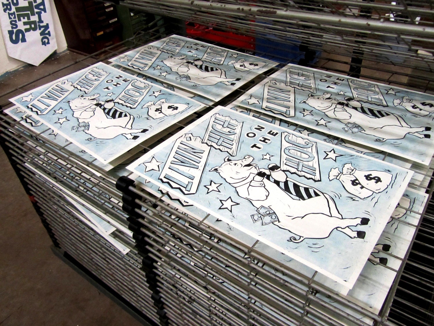 Letterpress Dancing Pig Poster - Etsy