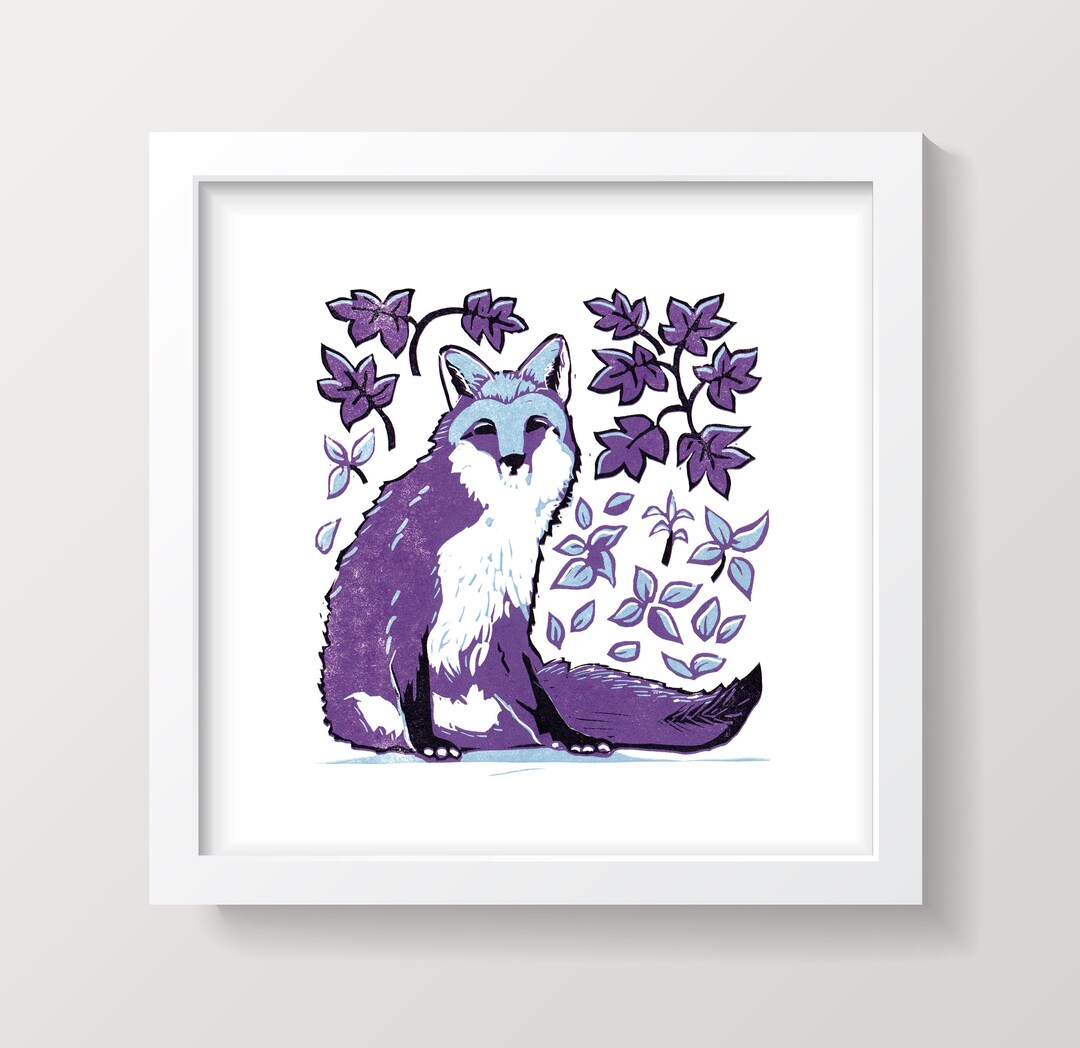 Fox Linocut Print, Cute Fox Print, Fox Linoleum Block Print, Baby Fox ...