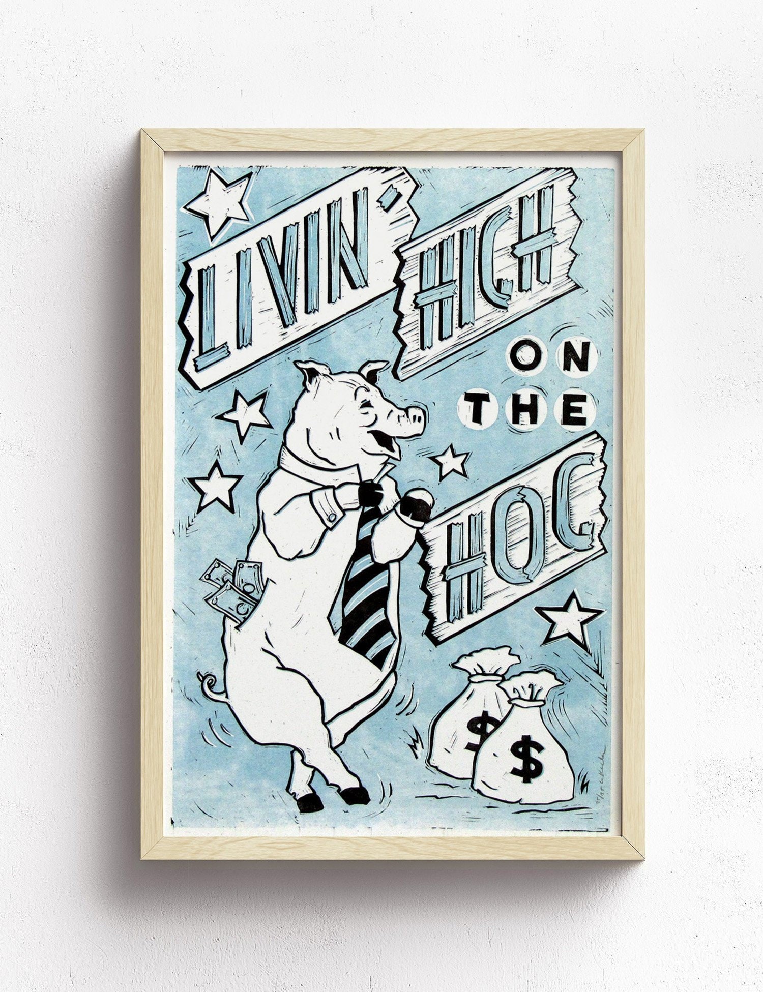 Letterpress Dancing Pig Poster - Etsy