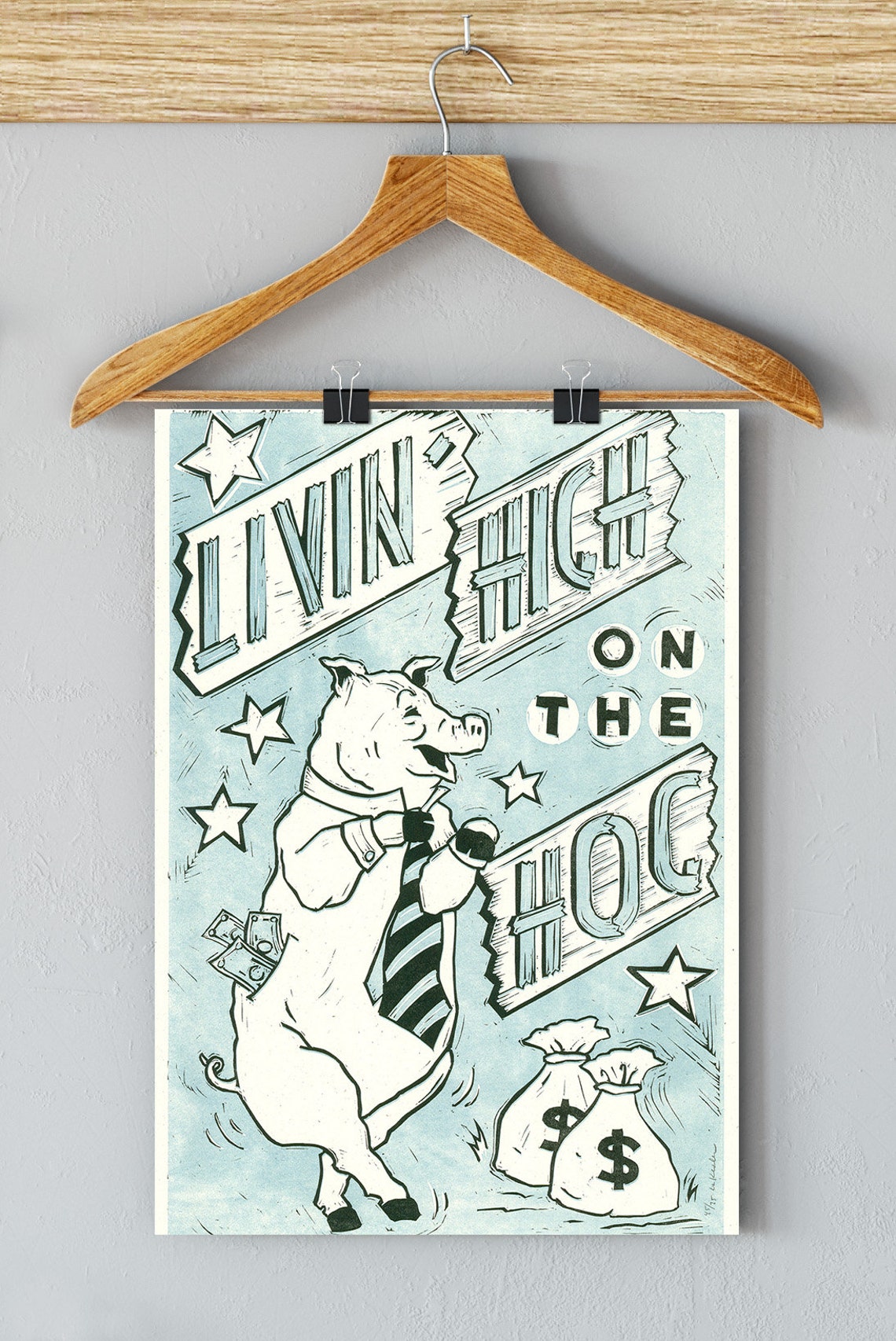 Letterpress Dancing Pig Poster | Etsy