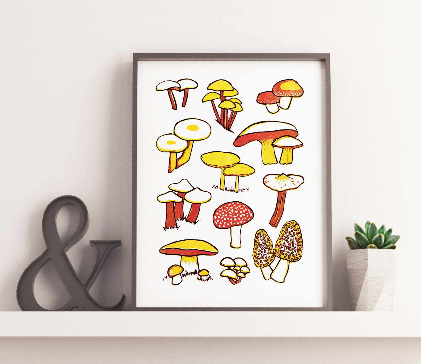 Mushroom, Wild Mushroom Linocut Print, Mushroom Print, Kitchen Print ...
