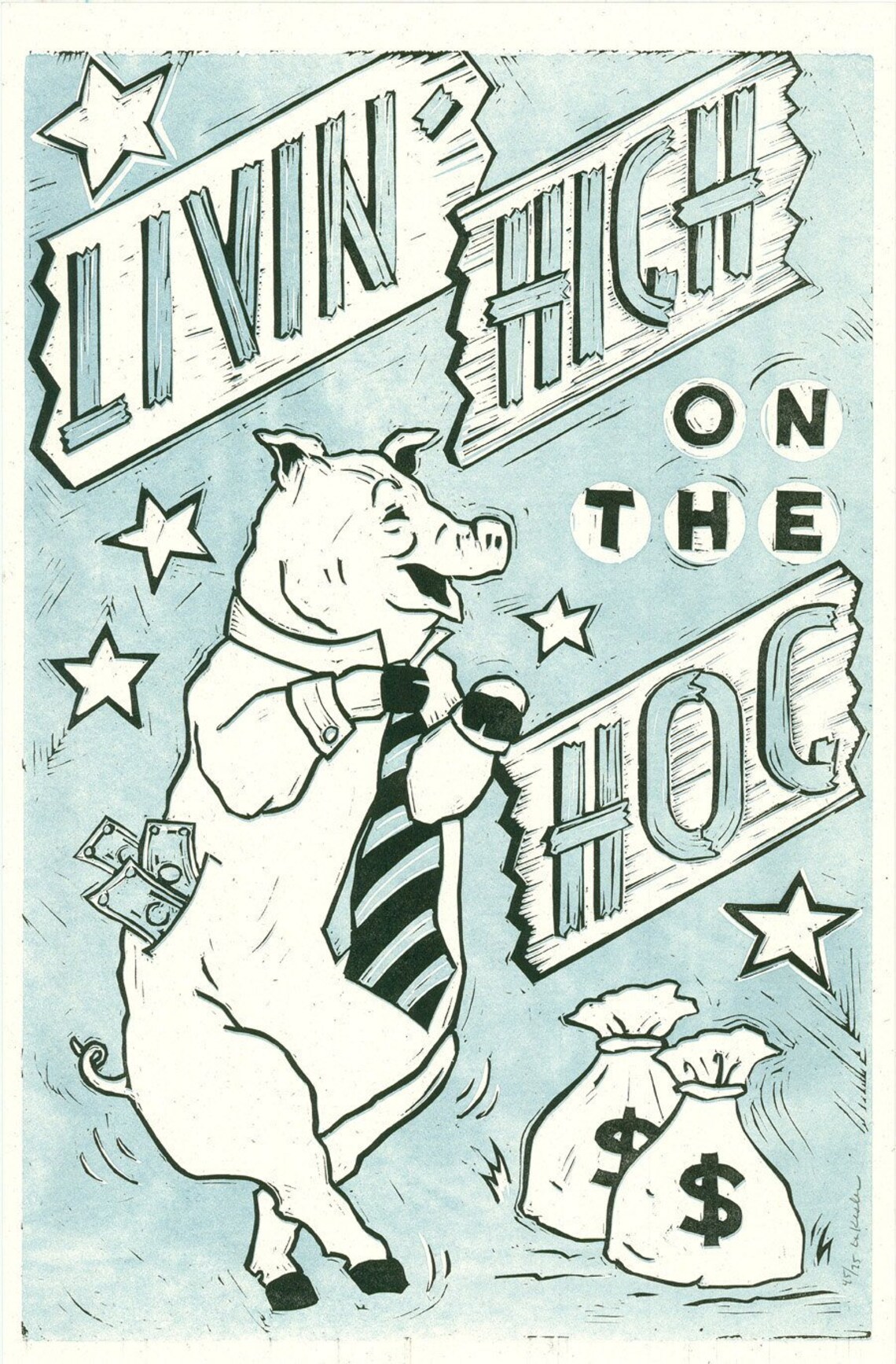 Letterpress Dancing Pig Poster - Etsy