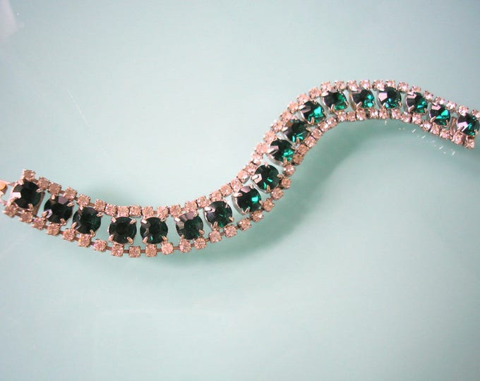 Emerald Rhinestone Bracelet Green Rhinestone Cuff Vintage - Etsy