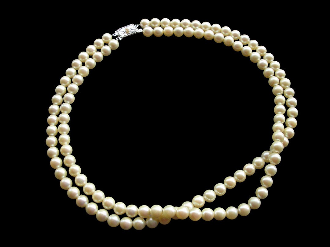 Double Strand Ivory Pearls With Silver Clasp, Vintage Pearl Necklace ...