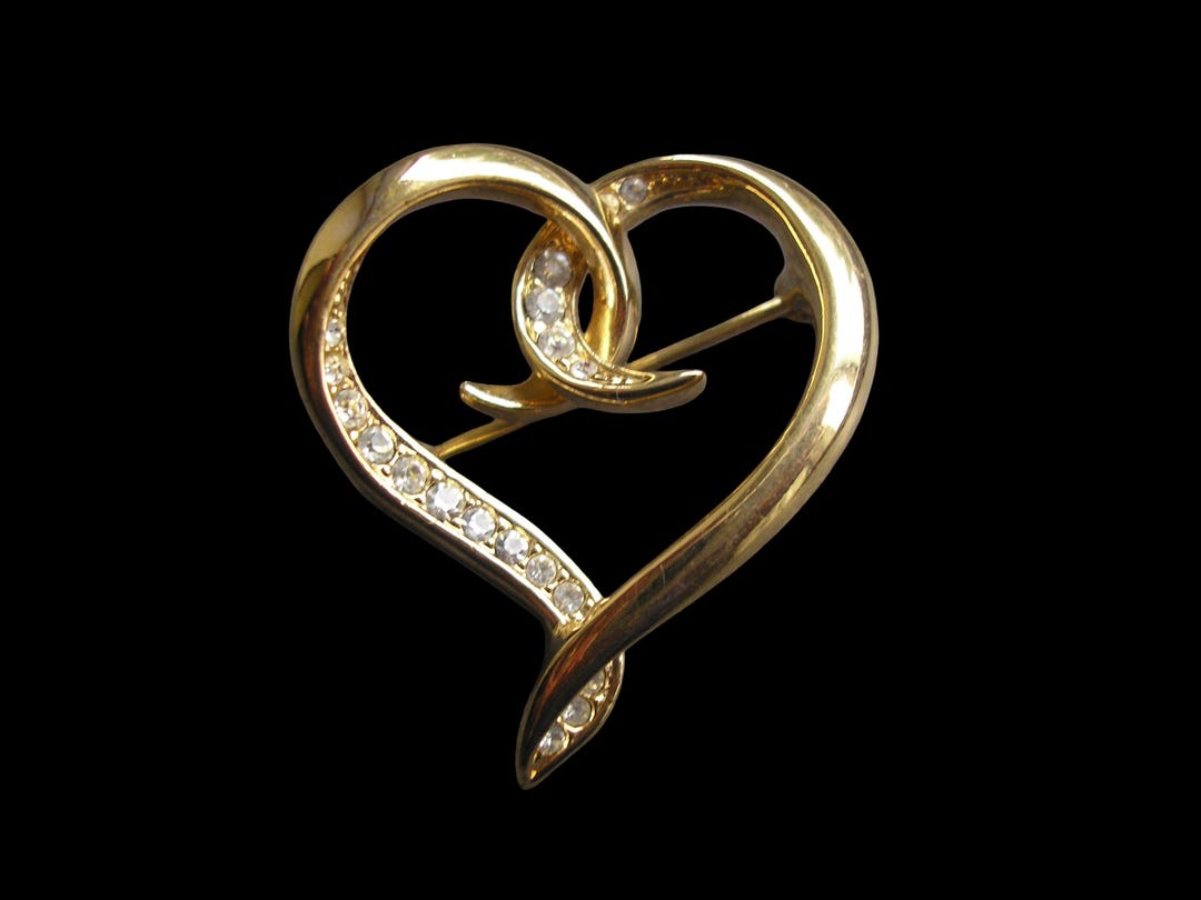 ATTWOOD & SAWYER Gold Plated Heart Brooch Signed, Attwood and Sawyer ...