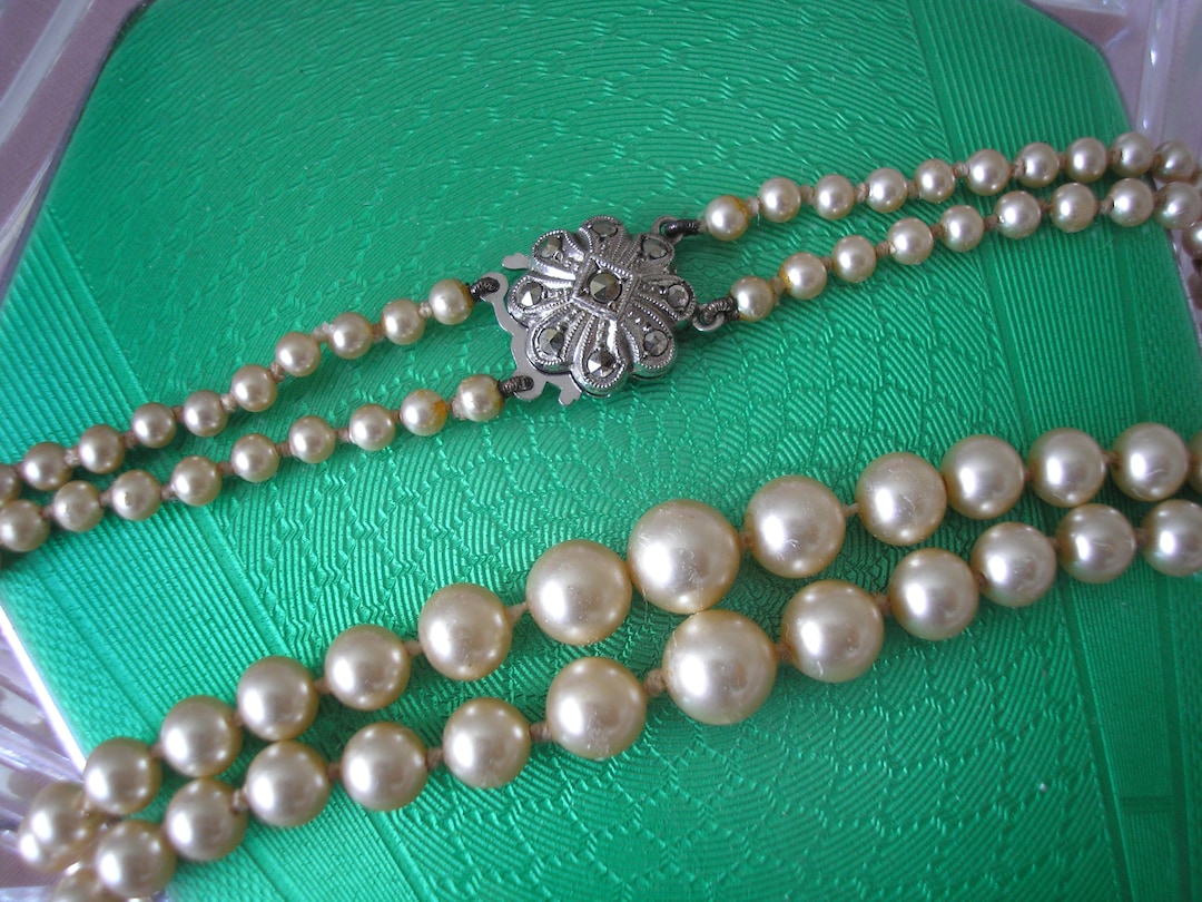 Vintage Lotus Pearls, Double Strand Pearls, Cream Pearls, Vintage ...