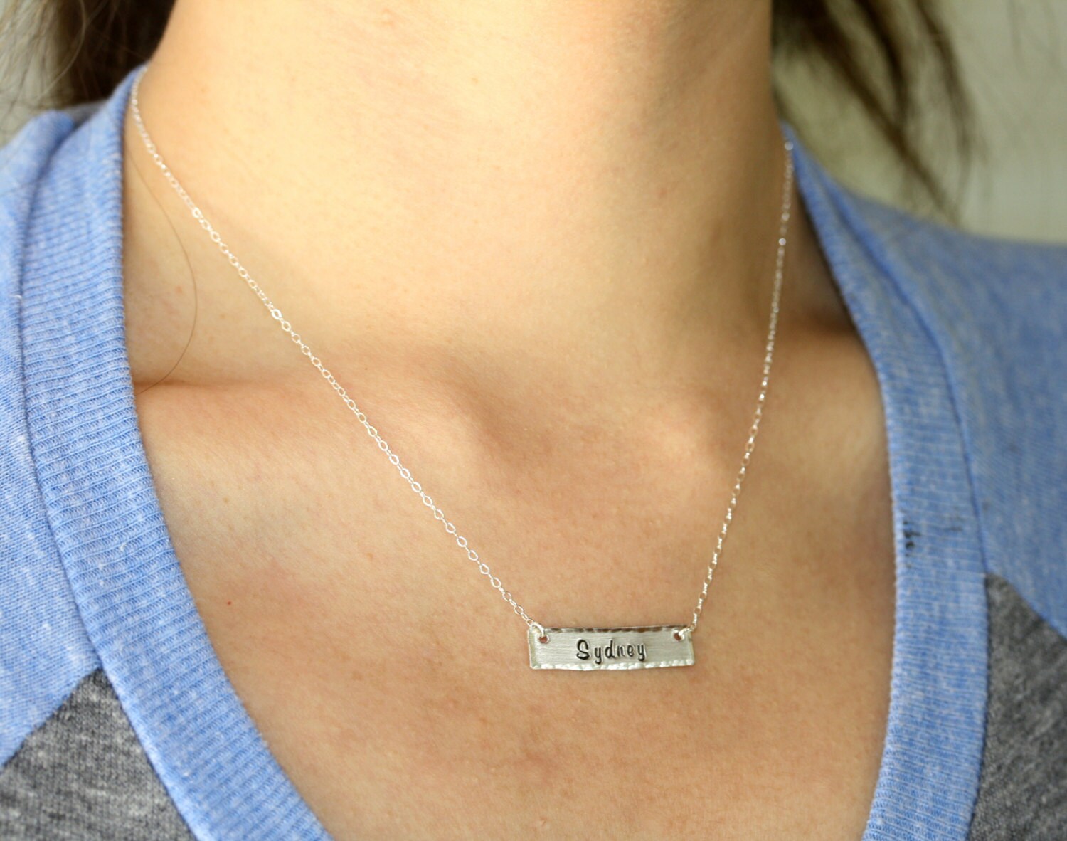 Rectangle Bar Sterling Silver Handstamped Necklace - Etsy