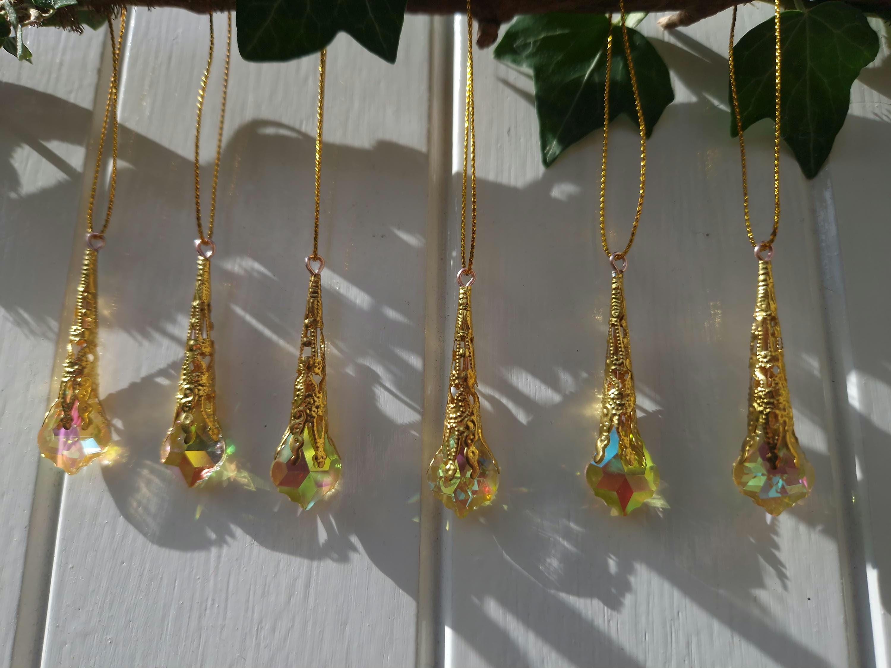 Christmas Tree Icicle Ornaments. Gold Filigree Metal Flutes, Sparkly ...