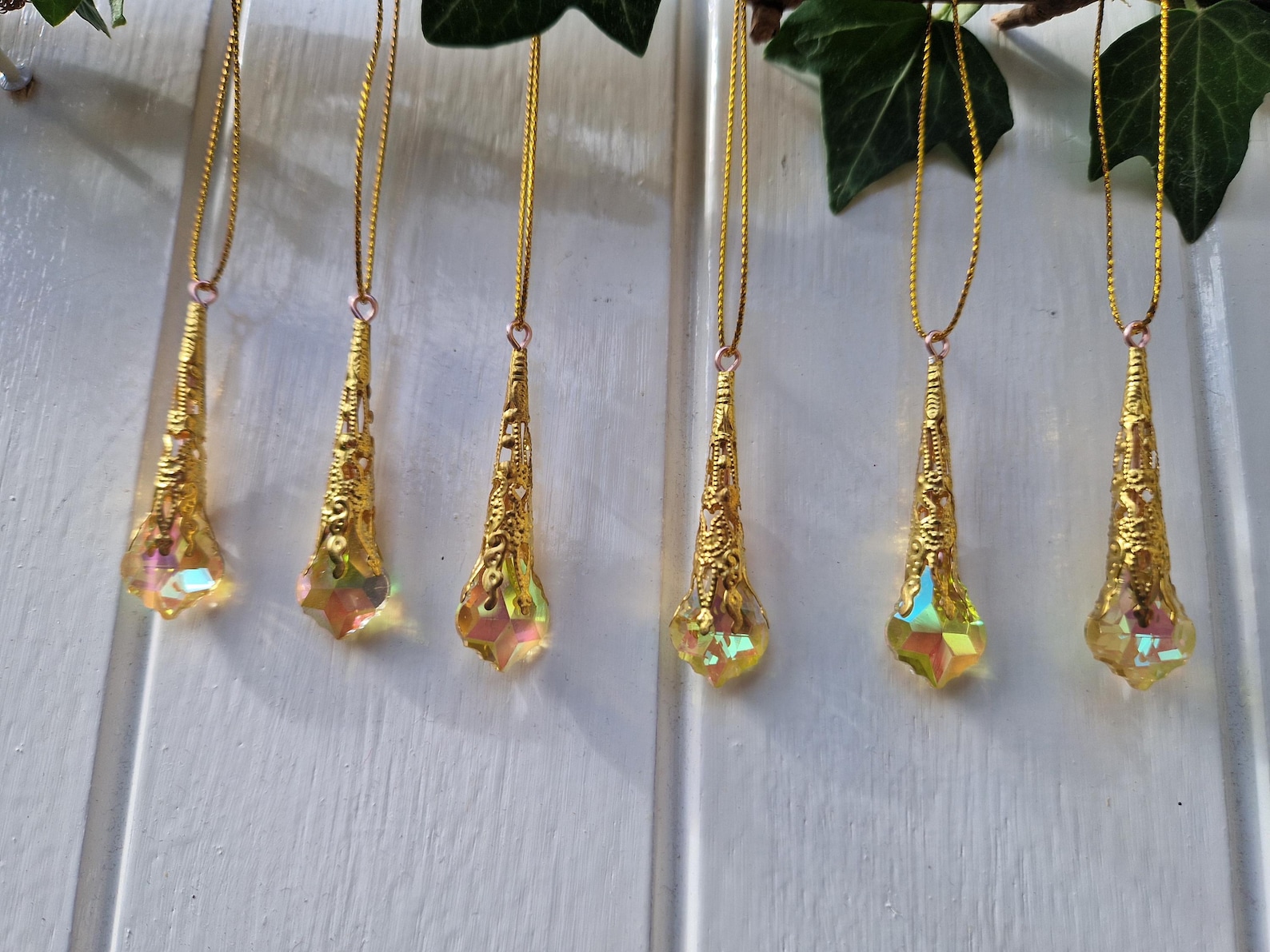 Christmas Tree Icicle Ornaments. Gold Filigree Metal Flutes, Sparkly ...