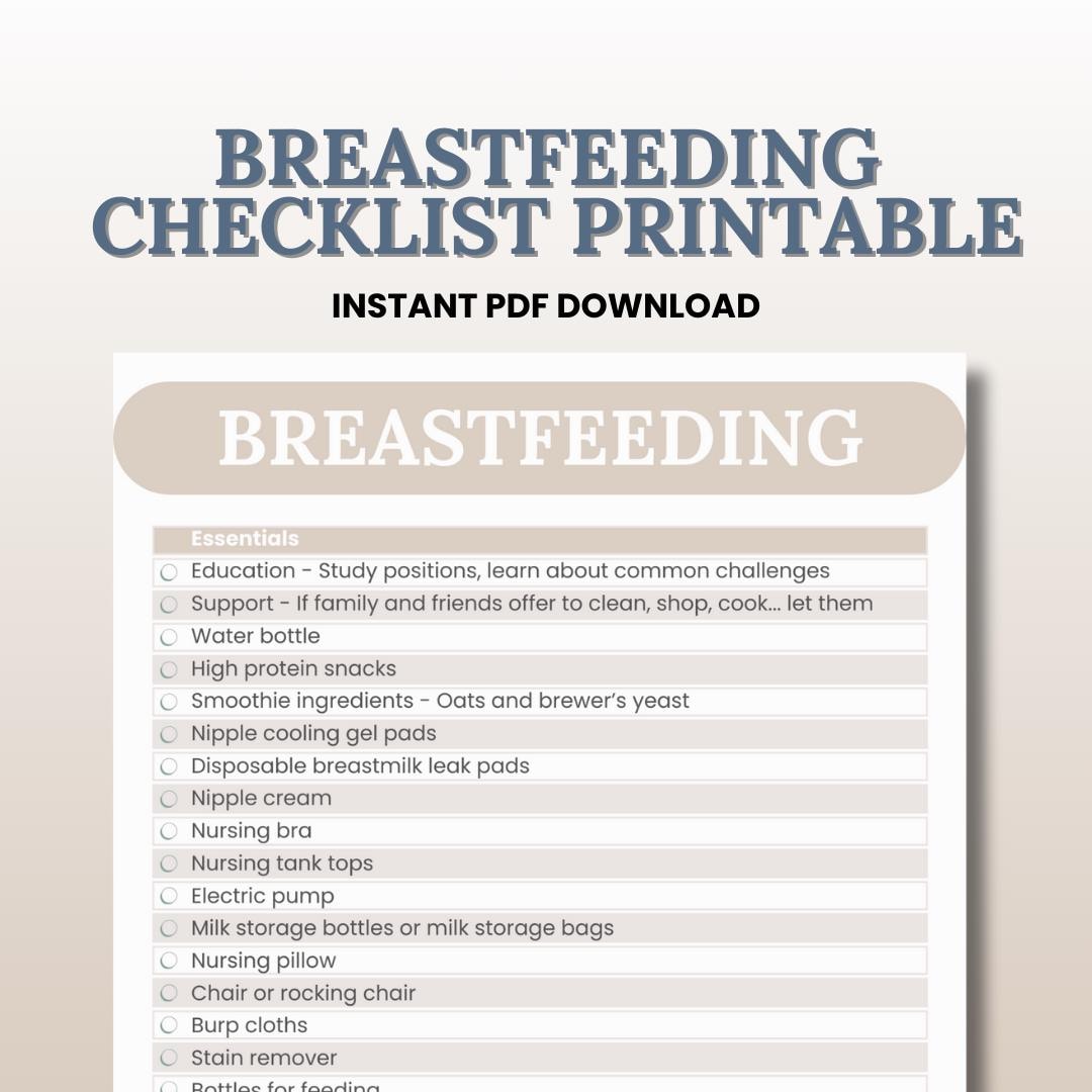 Breastfeeding Checklist Printable Nursing Essential List New Mom Guide ...